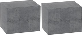 HOMCOM Sada 2 nástěnných nočních stolíků se 2 zásuvkami, noční stolky do ložnice, úsporné postranní stoly do obývacího pokoje, 40x29x30 cm, šedý cemen