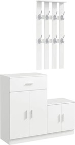 HOMCOM Botník s kombinovaným věšákem na kabáty pro předsíň a ložnici, dřevo 100x32x187cm bílý | Aosom