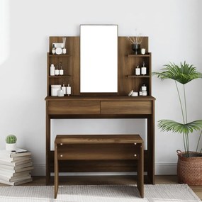Toaletní stolek se zrcadlem hnědý dub 96 x 40 x 142 cm - Default Title