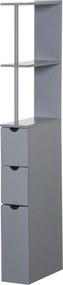HOMCOM Moderní sloupcový koupelnový kabinet s 2 policemi, 2 zásuvkami a 1 bezpečnostním dvířkami 15x33x136,5 cm Šedý