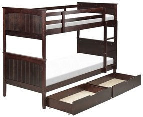 Patrová postel 90 cm Alf (tmavé dřevo) (s roštem a úložným prostorem). 1077389
