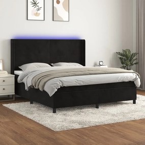 Box spring postel s matrací a LED černá 160x200 cm samet 3139453