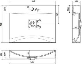 Mexen Poli, umyvadlo na desku z konglomerátu 60 x 48 cm, bílá, 23026001