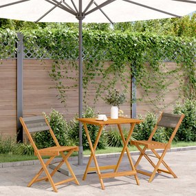3dílný bistro set šedý polypropylen a masivní dřevo 3281758