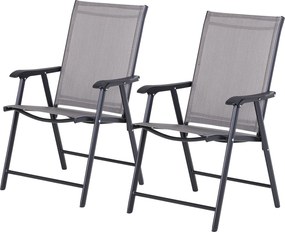 Sada skládacích židlí Outsunny s opěrkami 2 kusy, campingové a rybářské židle, kovové šedé 58 x 64 x 94 cm | Aosom