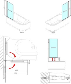 Polysan, RIONI pneumatická vanová zástěna 710 mm, stříbrný rám, čiré sklo, 72915