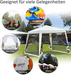 Gartenpavillon Pavillon Festzelt Partyzelt wetterfest Zelt mit Moskitonetz Metall + Polyester Cremeweiß 3 x 3 m