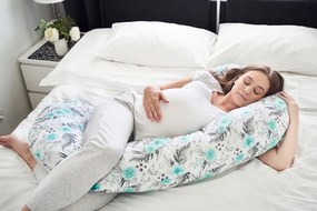 Těhotenský a kojicí polštář BABYMAM PREMIUM 300 cm 3v1 - Květy v zahradě mátové