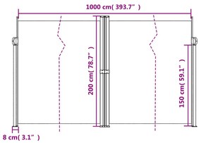Zatahovací boční markýza antracitová 200 x 1 000 cm