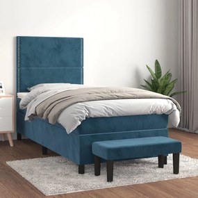 Box spring postel s matrací tmavě modrá 90x200 cm samet