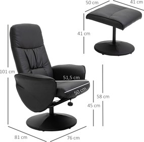 Křeslo HOMCOM do obývacího pokoje s podnožkou, čalouněné PU, sklopné až do 145° a otáčivé o 360° s nastavitelným opěradlem pro obývací pokoj, ložnici…