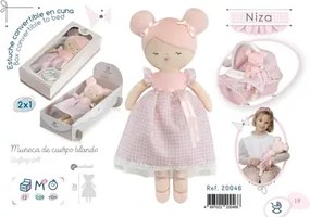 DeCuevas Plyšová panenka NIZA - 36 cm s kolébkou / od 12 měsíců