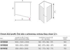 Mereo Mereo, Pivotový sprchový kout, Novea, čtverec, chrom ALU, sklo Čiré, dveře L/P a pevný díl, CK13933Z