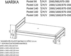 Postel z masivu borovice MARIKA - 200x140 cm - přírodní