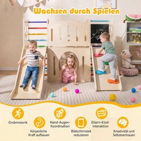 Costway 8-in-1 Vnitřní hřiště Dřevo se skluzavkou Lezecký žebřík Lezecká rampa