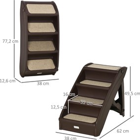 Skládací schůdky pro domácí mazlíčky PawHut se 4 schody pro psy a kočky, přenosné s protiskluzovými rohožemi pro postele a pohovky, nosnost 20 kg, 62…