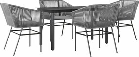 5dílný zahradní jídelní set s poduškami šedý polyratan sklo 3334627