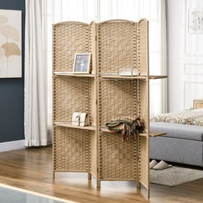 HOMCOM 4-panelový rozdělující paraván 160x170 cm se 2 policemi, soukromý paraván skládací příčka do kanceláře a ložnice přírodní