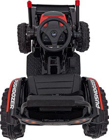 Ramiz Dětský bagr-traktor na baterie červený + pohyblivé rameno s lžící + dálkové ovládání + pomalý start + FM rádio + LED