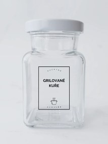 Samolepka na kořenky GRILOVANÉ KUŘE průhledná 3 × 4 cm tučné písmo