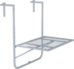 Outsunny skládací závěsný balkónový stůl – 4polohové nastavení, svorka na zábradlí, odolný, 60 × 40 cm, šedý | Aosom