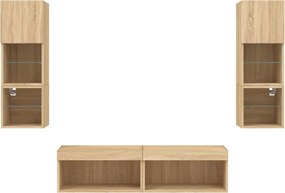 6dílná obývací stěna s LED dub sonoma kompozitní dřevo 3216617