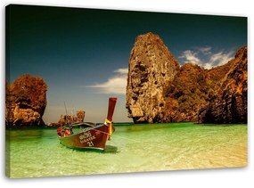 Gario Obraz na plátně Barevný člun na břehu moře Rozměry: 60 x 40 cm