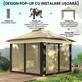 Outsunny altán 3,3x3,3 m, vodoodpudivý zimní pop-up skládací altán s dvojitou střechou, UV ochrana, skládací párty stan, zahradní stan s bočními pane…