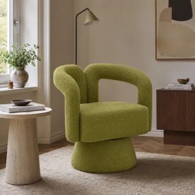 Aosom Otočná čalouněná židle, čalouněná boucle látkou, válcovitý design, olivově zelená
