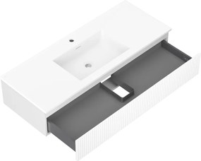 Mexen Rivel, koupelnová skříňka 120 cm s umyvadlem Otis, 1 zásuvka, drážkovaná, bílá matná, 91A20-12023-1-BF01-W18M01