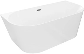 Mexen Oval Slim, volně stojící vana ke stěně 170 x 80 cm, bílá lesklá, grafitová přepad, 52661708000-66