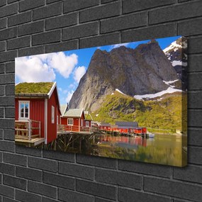 Obraz na plátně Domy Jezero Hory Krajina 140x70 cm