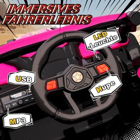 AIYAPLAY 12V elektroauto pro děti, funkce dálkového ovládání, pás, klakson, LED světla, USB port, pro 3-5 let, Růžová