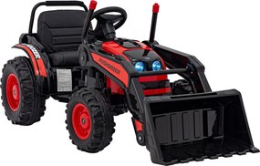 Ramiz Dětský bagr-traktor na baterie červený + pohyblivé rameno s lžící + dálkové ovládání + pomalý start + FM rádio + LED