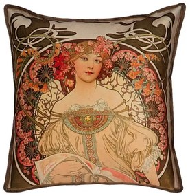 SCANquilt povlak ART VELVET mucha-dívka s knihou béžovokhaki 45 x 45 cm