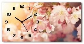 Wallmuralia Skleněné hodiny na stěnu tiché Květy višně 60x30 cm