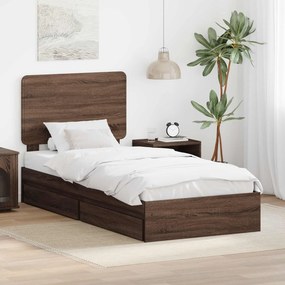 Postel s úložným prostorem se zásuvkou Hnědý dub 75 x 190 cm 3412741
