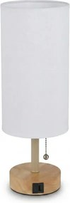 Brilagi - Stolní lampa s USB portem TABLON 1xE27/25W/230V dub/béžová/bílá