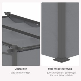 Outsunny pergola 2,97 x 2,95 m, voděodolný pavilon se sluneční stříškou, boční panely, kryt terasy, polyester, tmavě šedá | Aosom