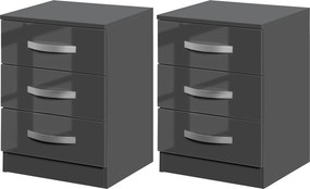 Moderní noční stolek HOMCOM, set 2 kusů se 3 zásuvkami do ložnice a obývacího pokoje z MDF, 40x36x56cm, šedý