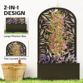 Outsunny vyvýšený truhlík s listovým trelážem — kovový květináč 61 × 23 × 113 cm pro zahradu, balkon a terasu