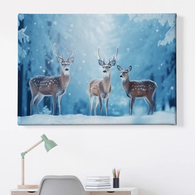Obraz na plátně - Mladí jelínci s laní v zimní krajině FeelHappy.cz Velikost obrazu: 210 x 140 cm