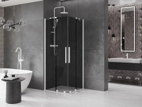 Mexen Velar Duo, sprchový kout s posuvnými dveřmi 90 x 90 cm, 8mm šedé sklo, bílá matná, 871-090-090-42-20