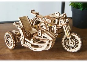 Ugears - 3D dřevěné mechanické puzzle Motorka scrambler s vozíkem