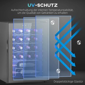 HOMCOM Chladnička na víno 20 lahví 53L 5-18 ℃ Kompresorová chladnička na nápoje se skleněnými dveřmi s ochranou proti UV záření, chladnička na lahve …