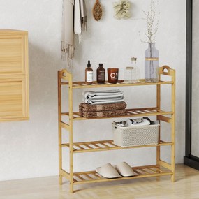 HOMCOM 4-podlažní bambusový botník pro 12 párů bot do předsíně, chodby nebo ložnice 67,5x24,7x72 cm Přírodní dřevo