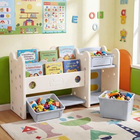 Costway 2 v 1 Dětská police na hračky s policí na knihy 2patrová police