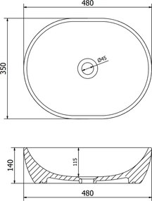 Mexen Viki, umyvadlo na desku 48x35x14 cm, černá matná-zlatý vzor, 21054878