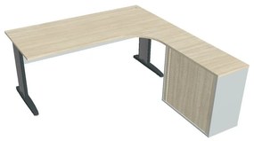 Sestava stolu a rol. skříně levá 180 cm - Hobis Cross CE 1800 HR L Dekor stolové desky: akát, Dekor lamino podnože: šedá, Barva nohou: černá