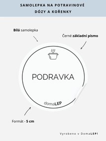 PODRAVKA – bílá samolepka na dózu, základní písmo, 5 cm | DomaLEP